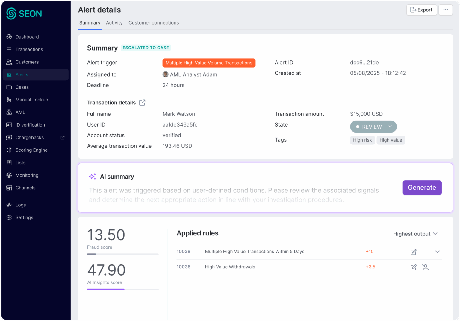 AML Transaction Monitoring Solution | SEON